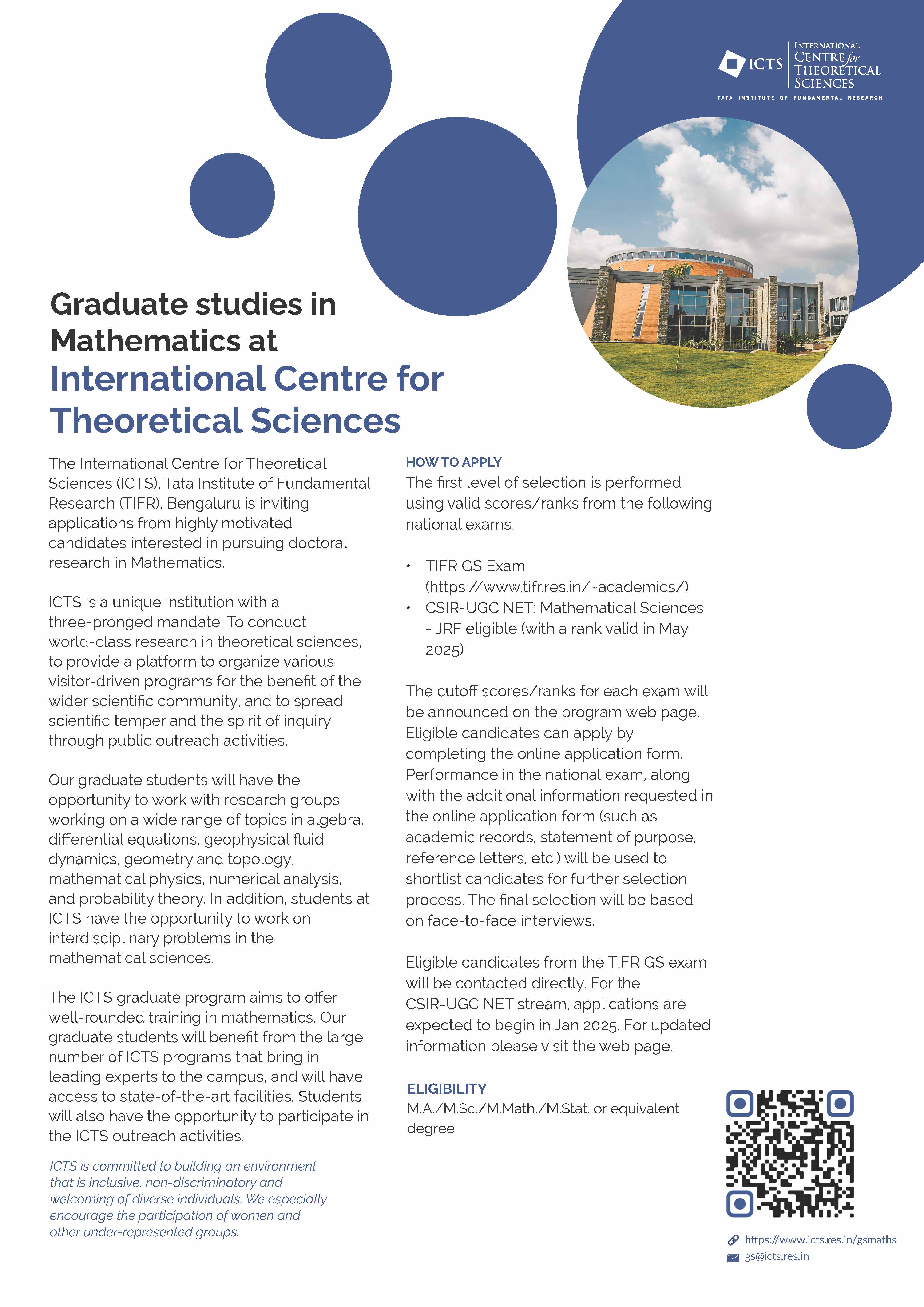 Graduate Studies in Mathematics at ICTS-TIFR, Bengaluru | ICTS